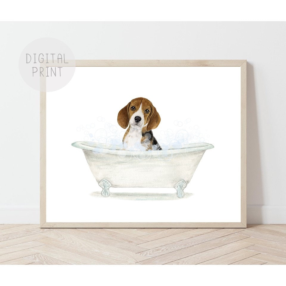 Beagle in a Bathtub Print Dog Bathroom Art PRINTABLE Beagle | Etsy