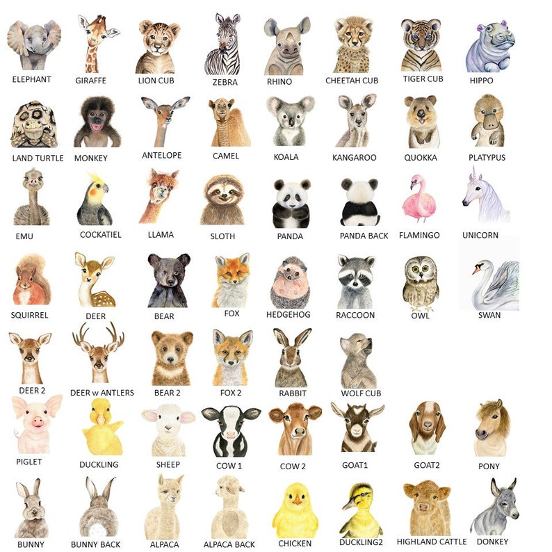 Set of 3 Custom Baby Name Wall Art Woodland Animal Nursery | Etsy