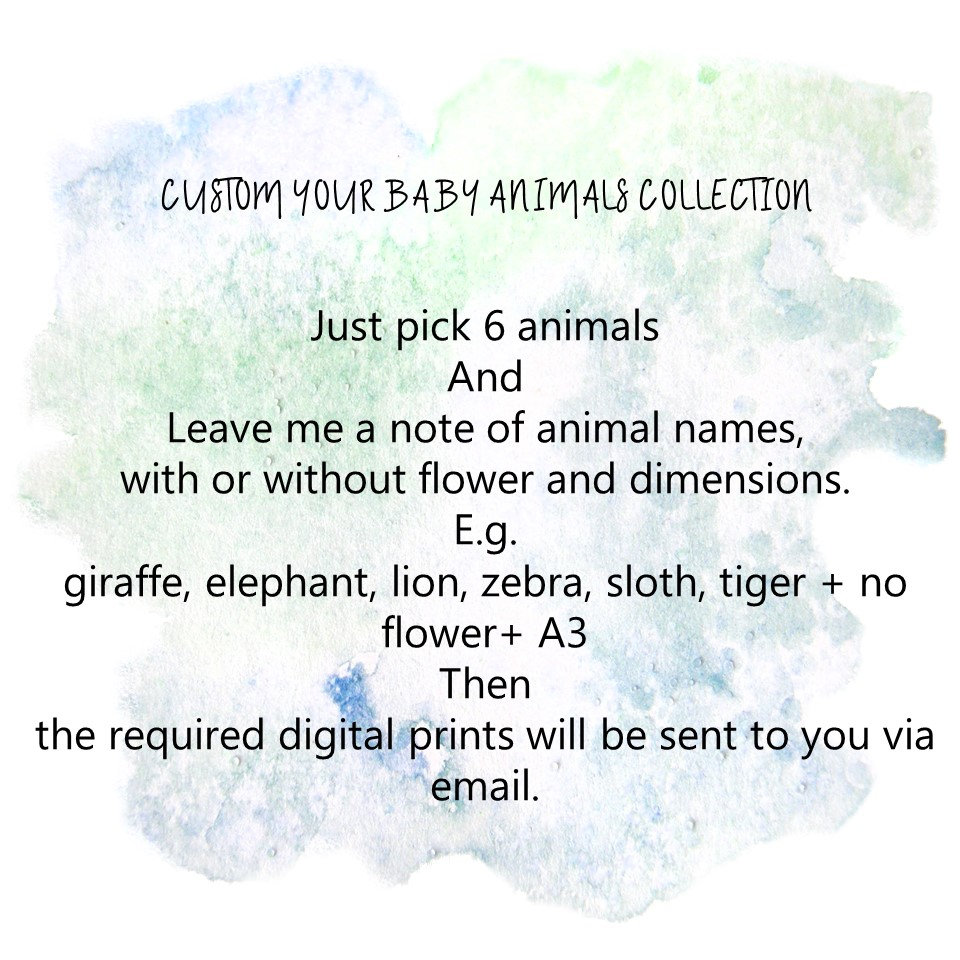 Set of 6 Animals Prints Custom Animal Nursery Decor Mix and Match Baby ...