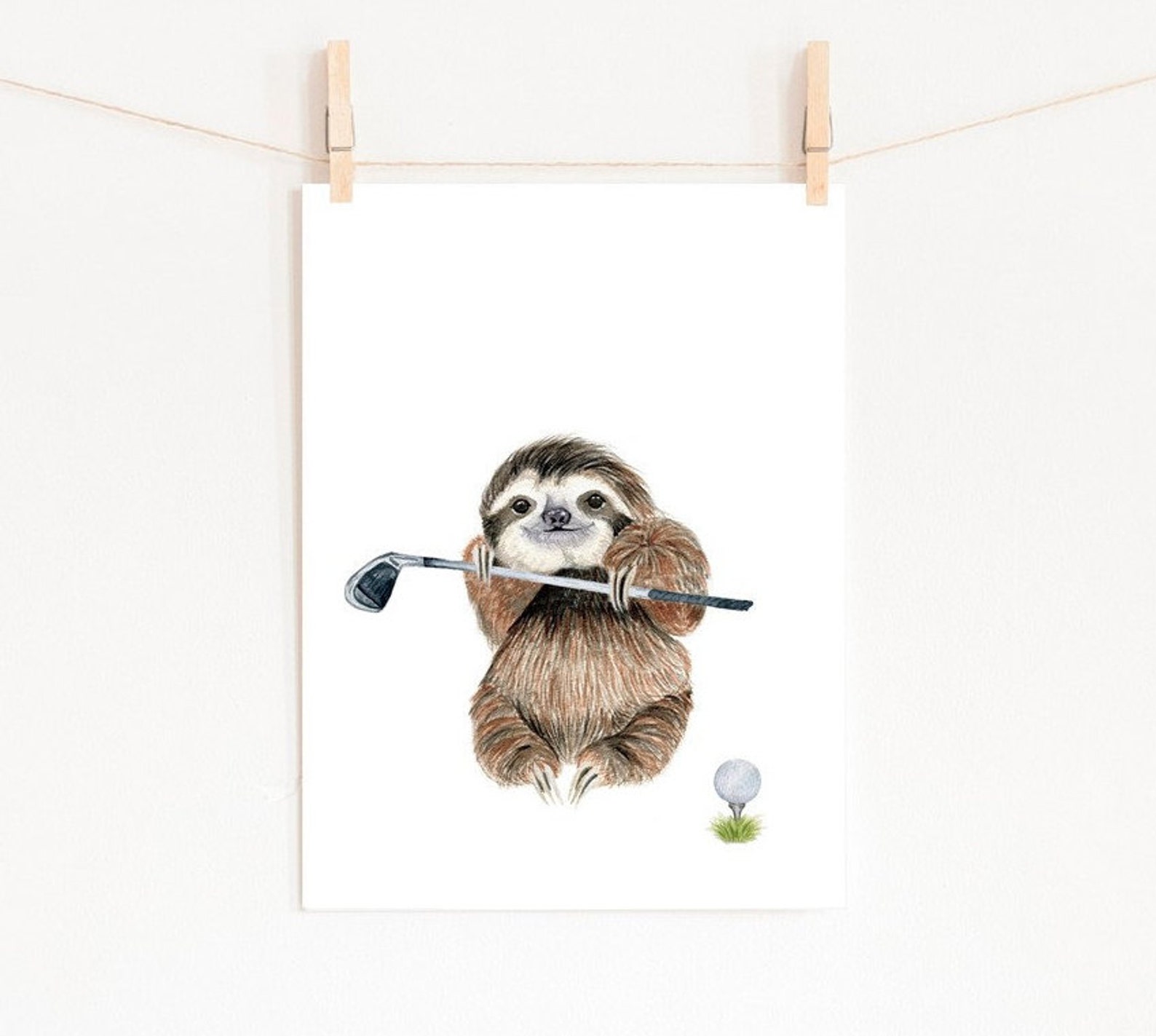 Golf Nursery Décor PRINTABLE Sloth Watercolor Painting Sloth - Etsy