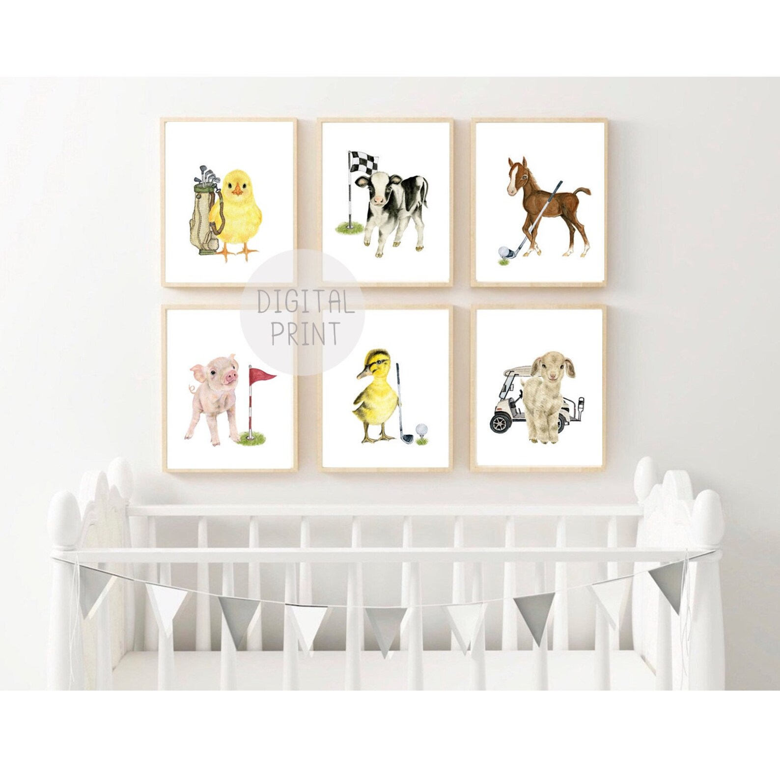 Set of 6 Golf Nursery Art PRINTABLE Farm Animals Playing - Etsy