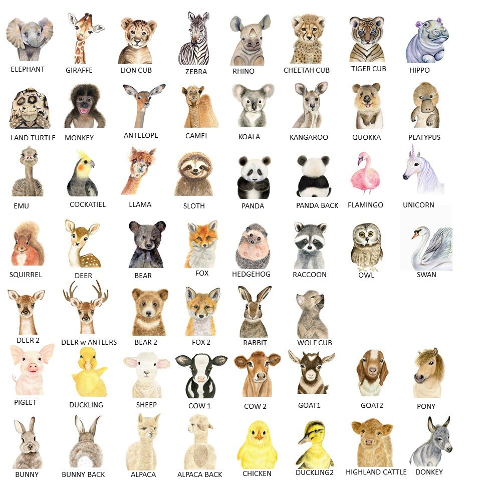 Customized Set of 8 Animals Prints Animal Nursery Decor Safari | Etsy