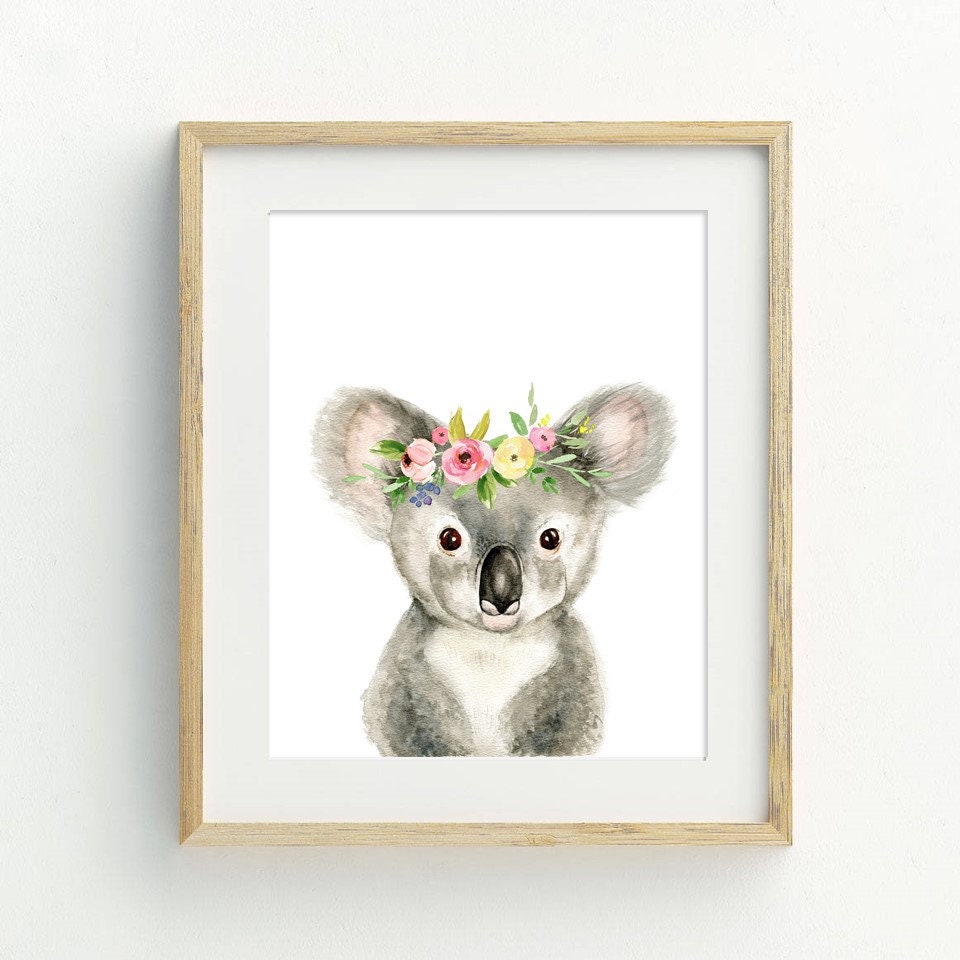 Australian Animals Nursery Decor Print Watercolor Baby Koala With Pink ...