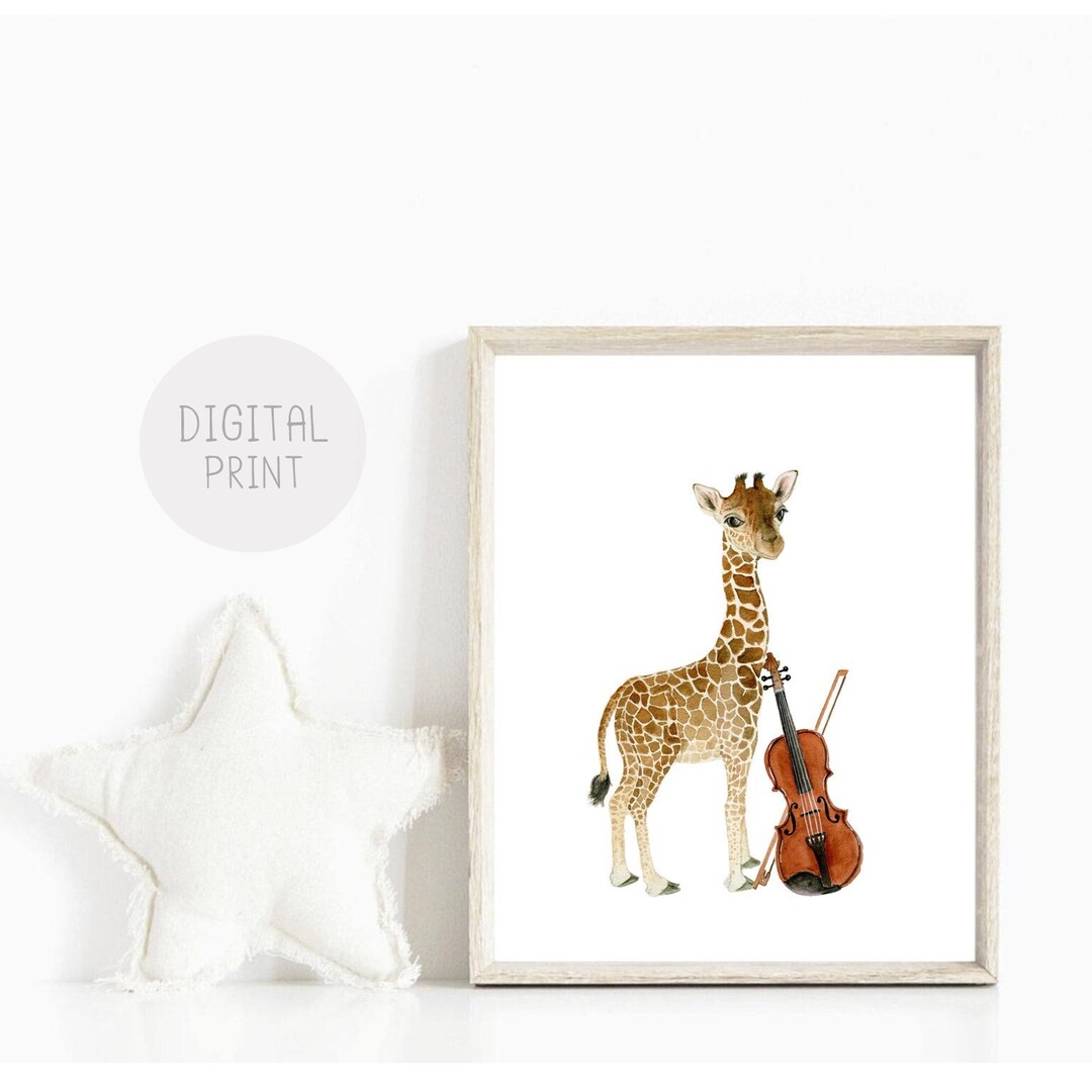 Giraffe Playing Violin Watercolor Print, Music Nursery Decor (digital ...
