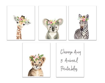 Set of 6 Animals Prints Custom Animal Nursery Decor Mix and | Etsy
