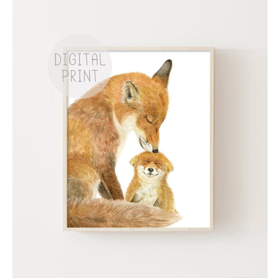 Fox Watercolor Nursery Art, Mom and Baby Foxes (digital Download) - Etsy