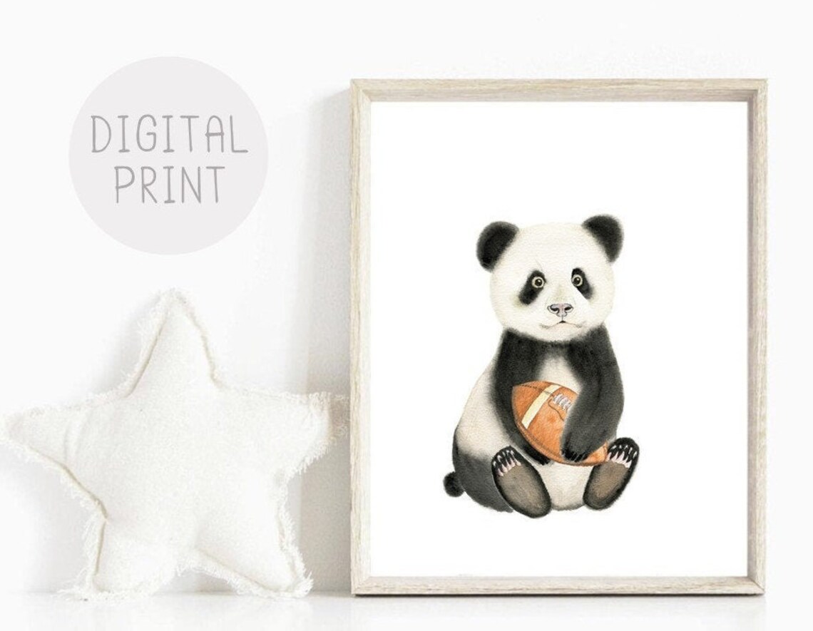 Panda Nursery Decor PRINTABLE Baby Panda Playing Football Boy | Etsy