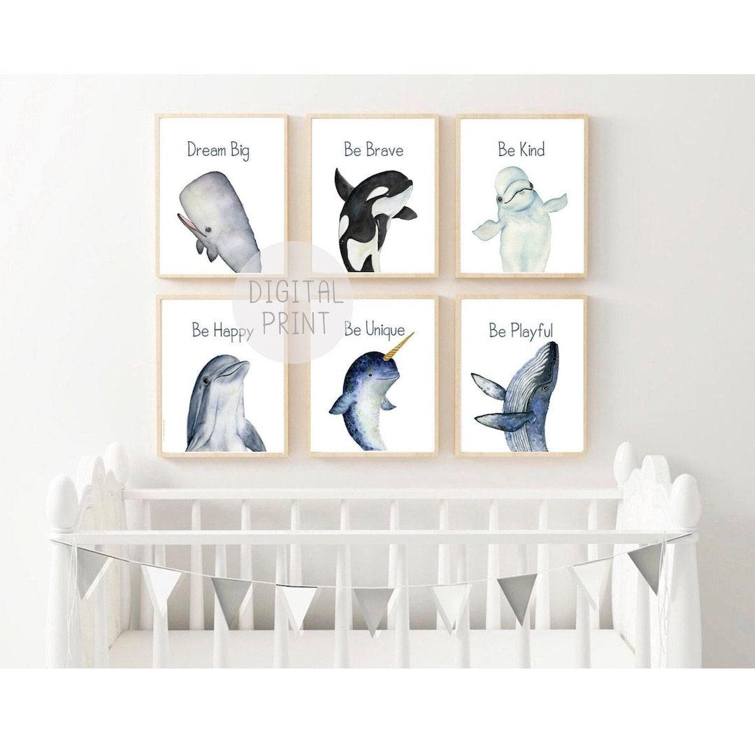 Set of 6 Whale Nursery Decor, PRINTABLE, Whale Nursery Art, Ocean ...