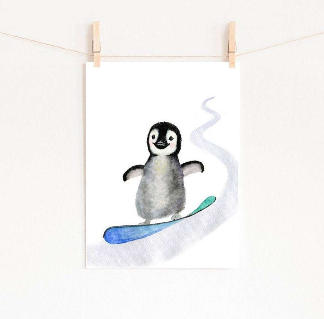 Penguin Nursery Print PRINTABLE Penguin Snowboarding Baby Room Décor ...