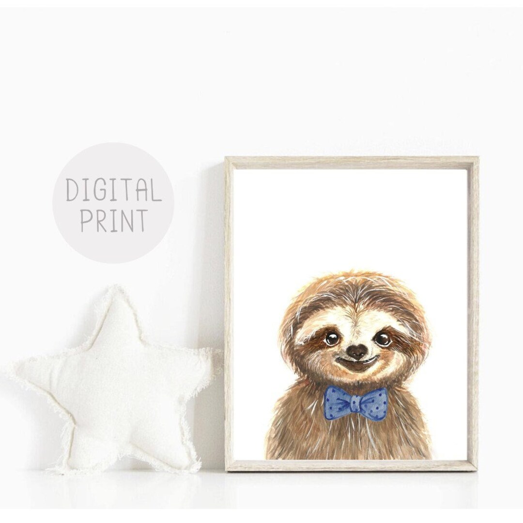 Baby Sloth Nursery Print, PRINTABLE, Sloth Watercolor Painting, Bowtie ...