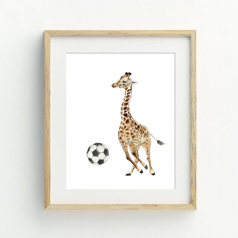 Giraffe Playing Soccer Watercolor PRINTABLE Soccer Nursery - Etsy