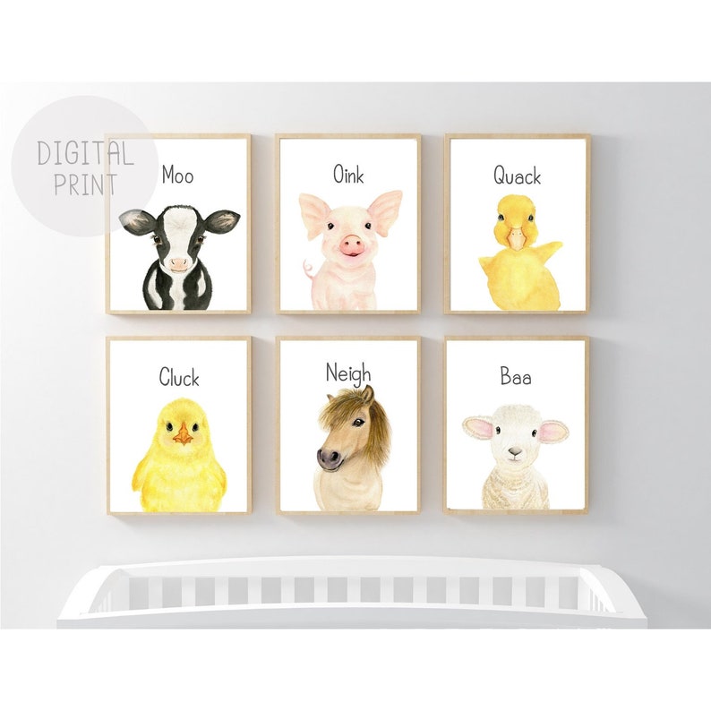 Set of 6 Farm Animals Nursery Prints PRINTABLE Moo Baa Oink | Etsy