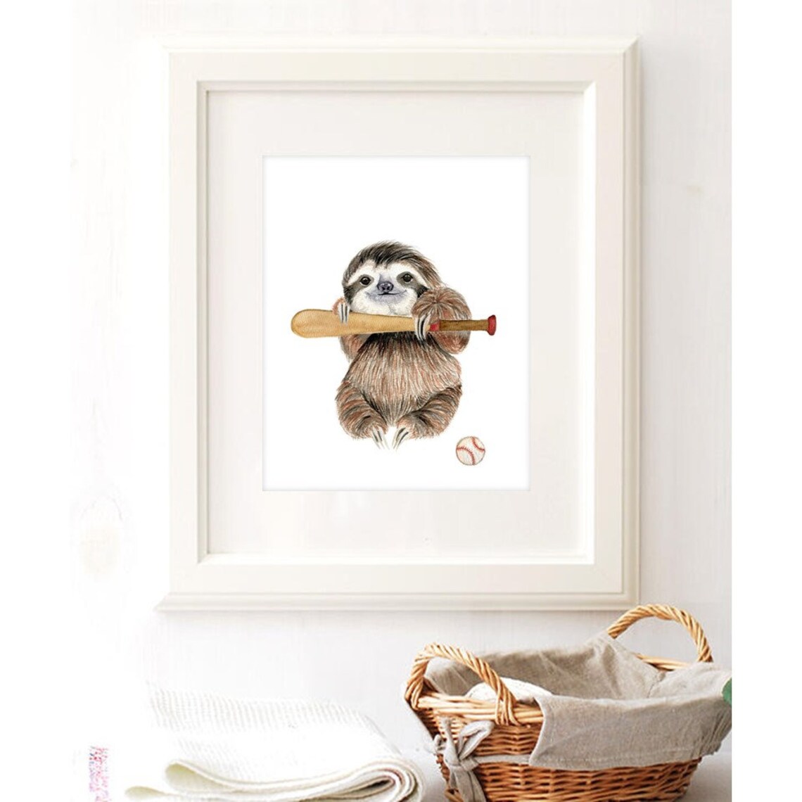 Sloth Watercolor Nursery Painting Decor Baby Sloth Playing - Etsy