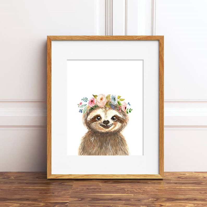 Baby Sloth Nursery Print Sloth Watercolor Painting With Pink - Etsy
