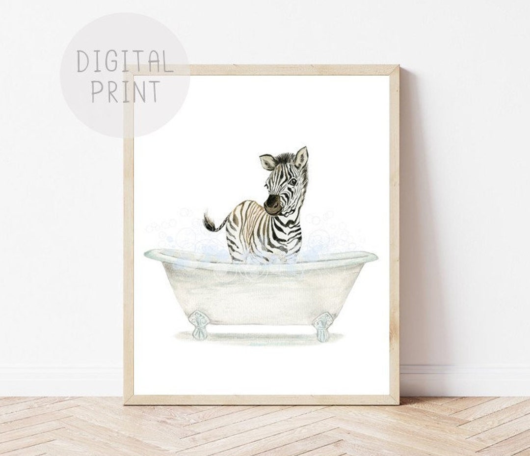 Zebra in a Bathtub Print, Bathroom Wall Art, PRINTABLE, Baby Zebra ...