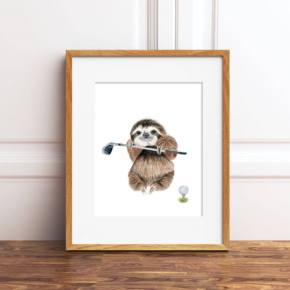Golf Nursery Décor PRINTABLE Sloth Watercolor Painting Sloth - Etsy