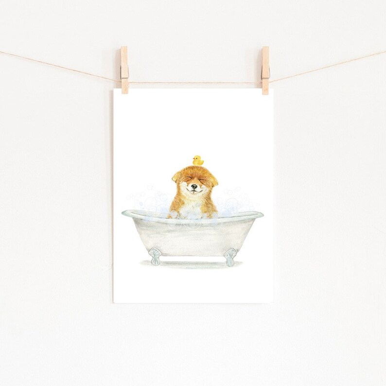 Baby Fox With Rubber Ducky in Vintage Bathtub PRINTABLE | Etsy