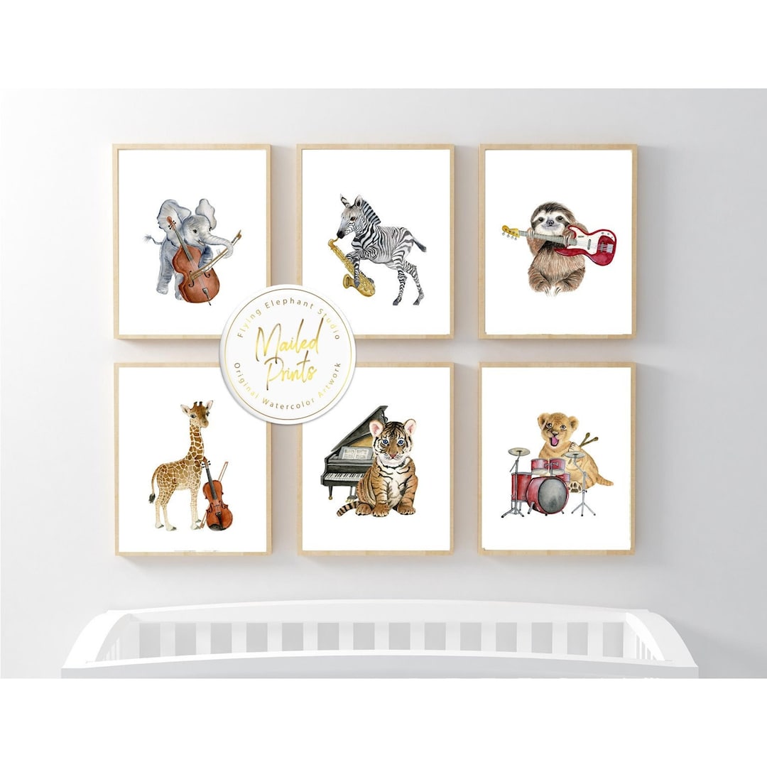 Safari Animals Nursery Prints, Musical Instruments, Set of 6 - Etsy UK