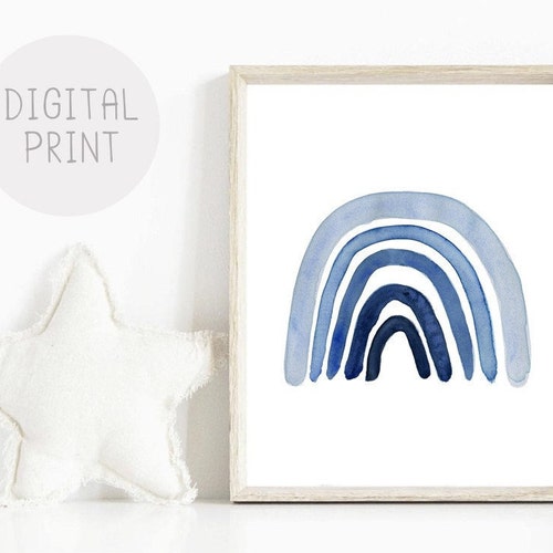 Blue Rainbow Art Print Printable Wall Art Rainbow Nursery | Etsy