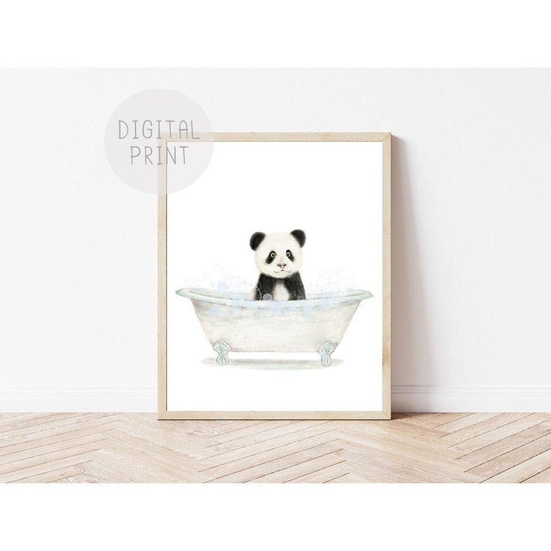 Panda in a Bathtub Print, Bathroom Art PRINTABLE, Baby Panda Taking a ...
