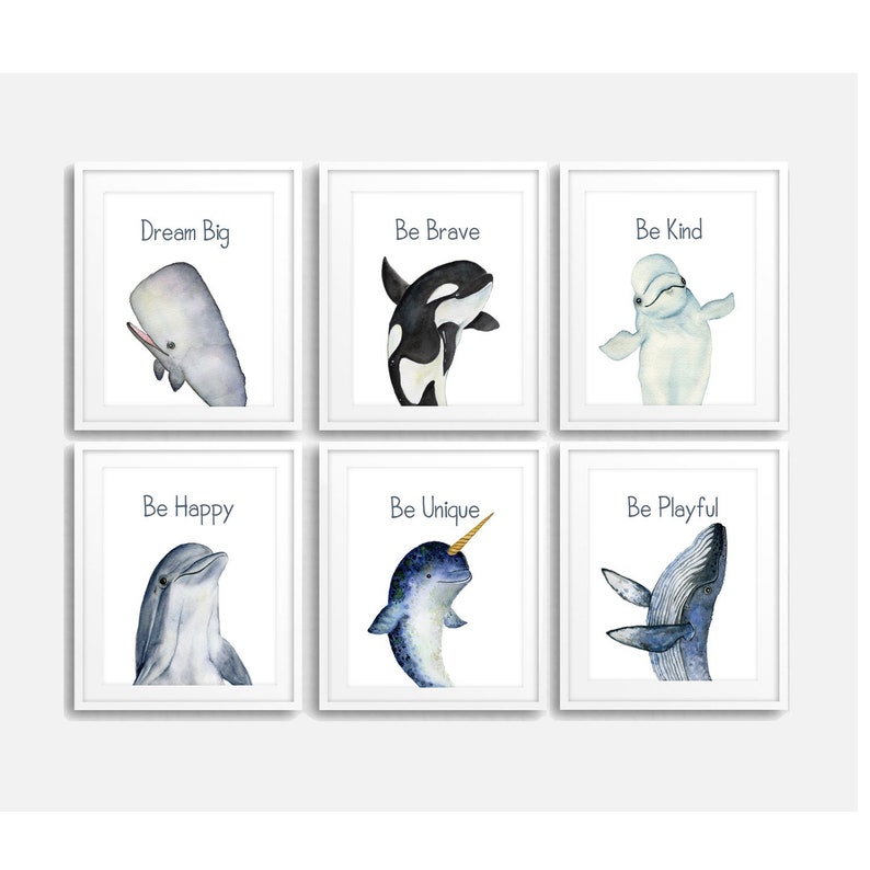 Set of 6 Whale Nursery Decor PRINTABLE Whale Nursery Art - Etsy