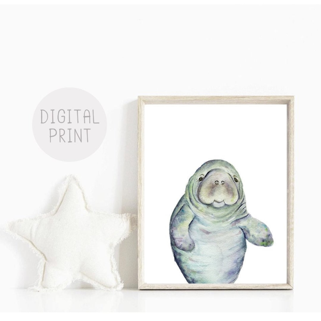 Manatee Watercolor Painting, Manatee Art Print, PRINTABLE, Manatee ...
