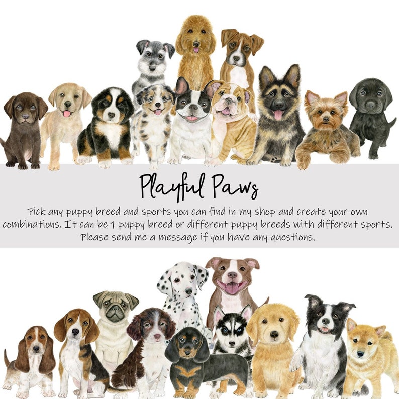 Custom Puppy and Sports Watercolor Prints, Set of 4 (digital Download ...