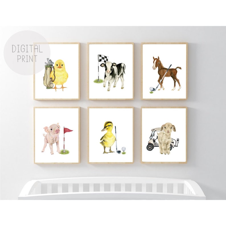 Set of 6 Golf Nursery Art PRINTABLE Farm Animals Playing - Etsy