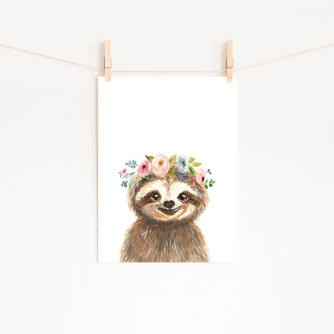 Baby Sloth Nursery Print Sloth Watercolor Painting With Pink - Etsy