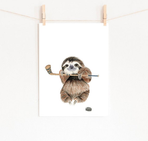 Hockey Nursery Décor PRINTABLE Baby Sloth Playing Hockey | Etsy