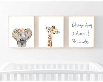 Set of 3 Animals Prints Custom Animal Nursery Decor Safari | Etsy