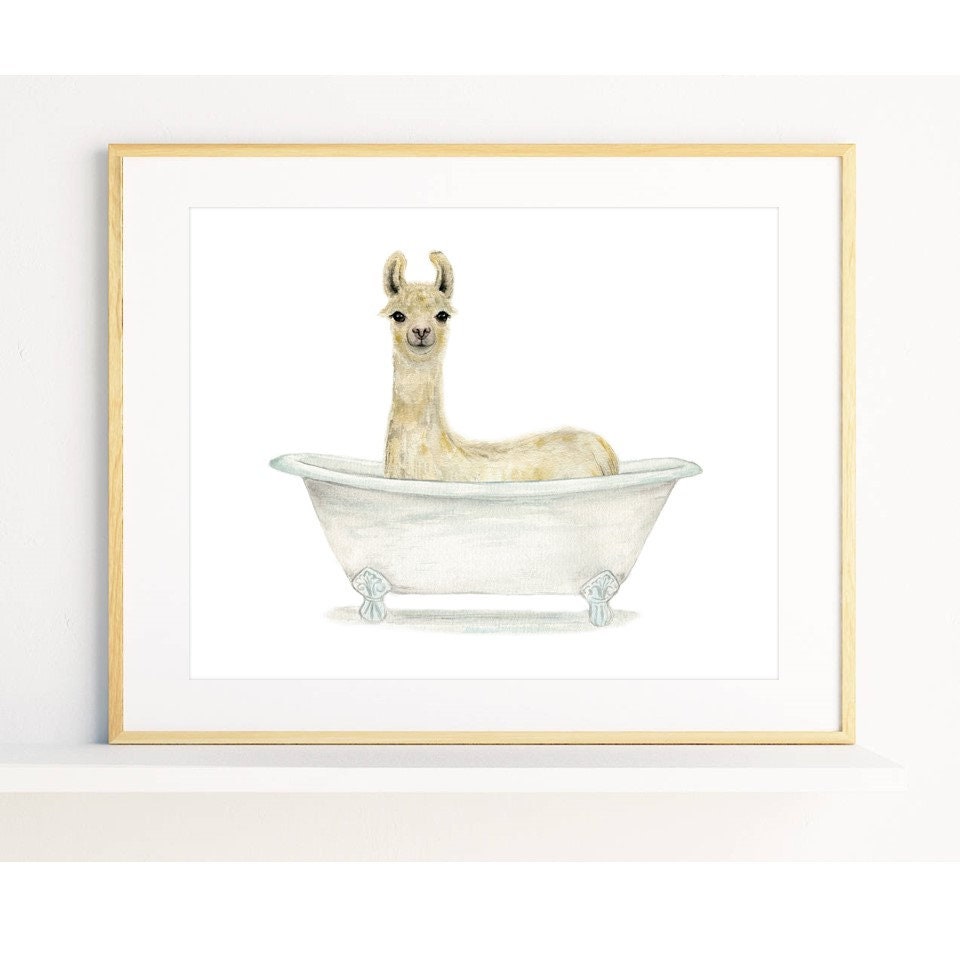 Llama in a Bathtub Print, Child's Bathroom Art PRINTABLE, Alpaca Taking ...