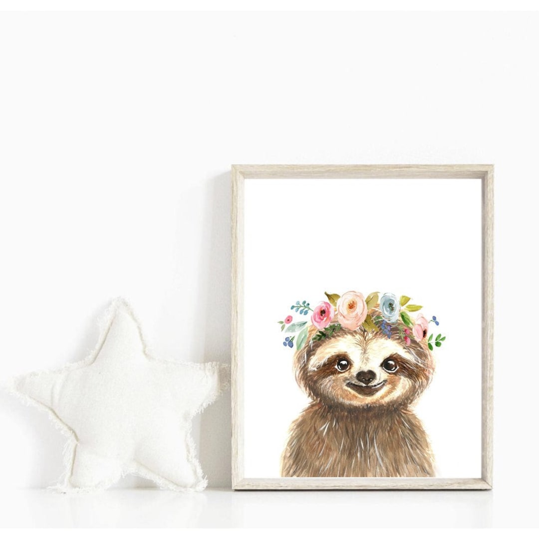 Baby Sloth Nursery Print Sloth Watercolor Painting With Pink Flower ...