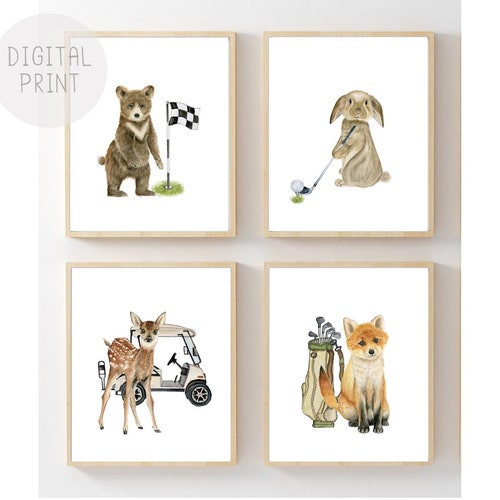 Set of 4 Golf Watercolor Painting Animals Playing Golf Baby - Etsy