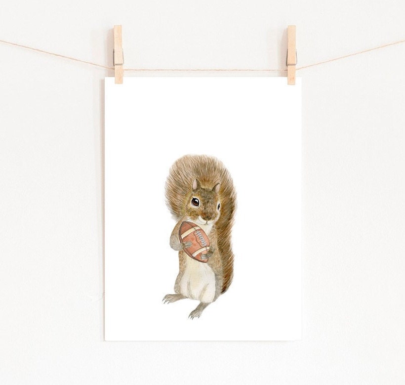 Football Nursery Print PRINTABLE Squirrel Playing Football Boy | Etsy