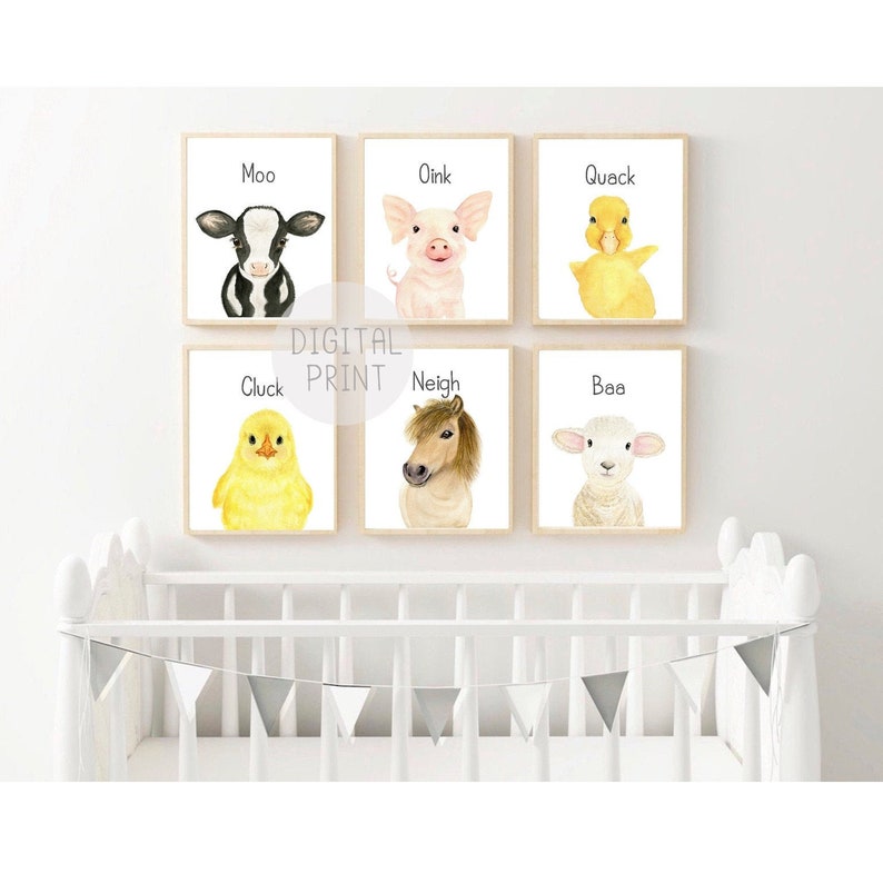 Set of 6 Farm Animals Nursery Prints PRINTABLE Moo Baa Oink | Etsy