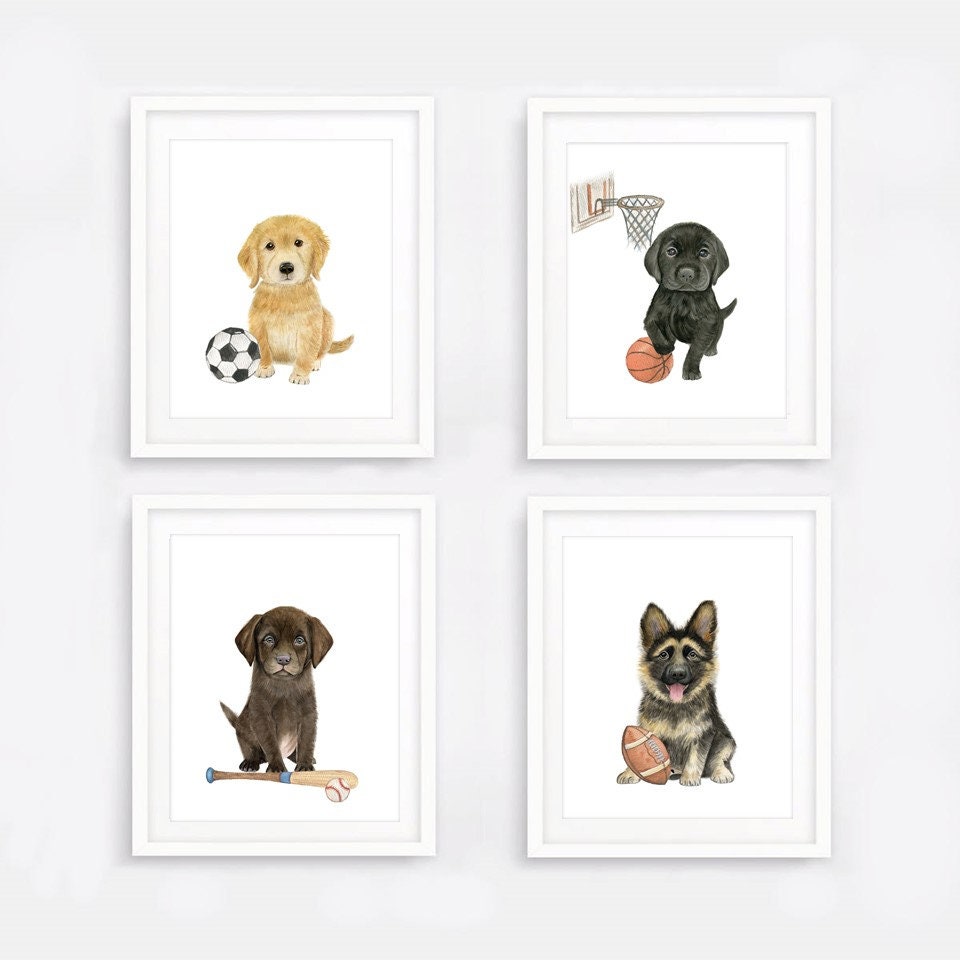 Nursery Dog Prints Set of 4 Sports Nursery Décor PRINTABLE - Etsy