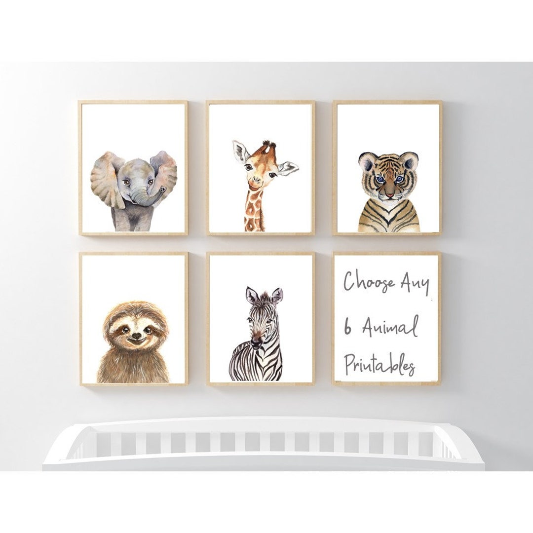 Set of 6 Animals Prints Custom Animal Nursery Decor Mix and Match Baby ...