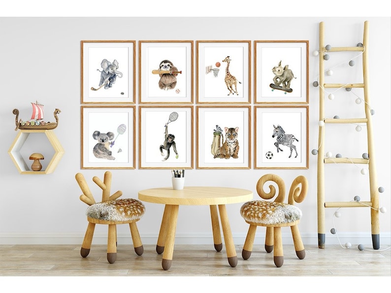 Animals Print Set of 8 Watercolor Nursery Painting Decor - Etsy