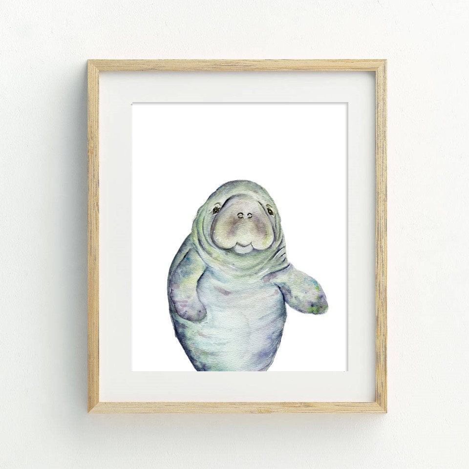 Manatee Watercolor Painting Manatee Art Print PRINTABLE - Etsy