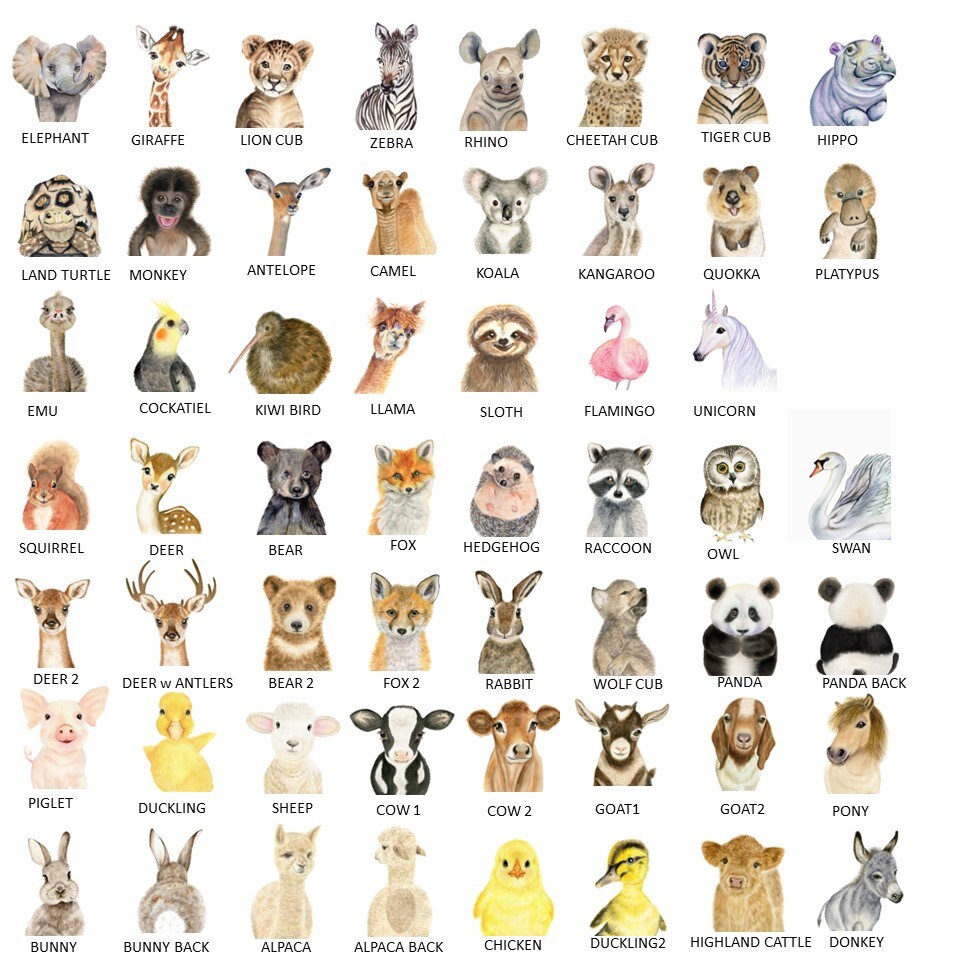 Customized Set of 8 Animals Prints Animal Nursery Decor Safari Baby ...