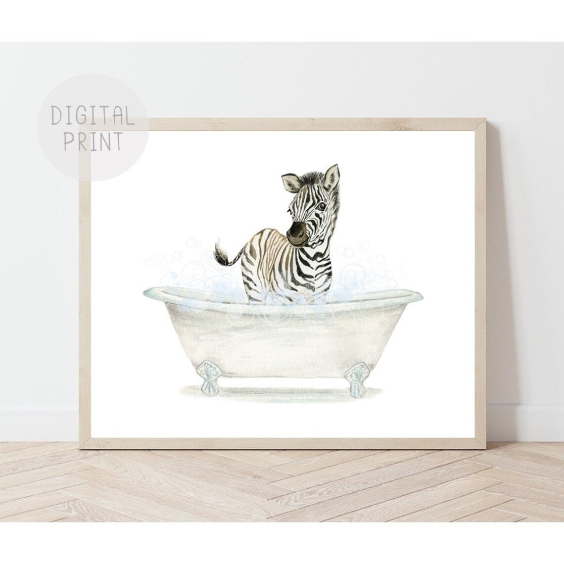 Zebra in a Bathtub Print Bathroom Wall Art PRINTABLE Baby | Etsy