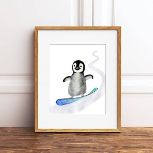 Penguin Nursery Print PRINTABLE Penguin Snowboarding Baby Room Décor ...