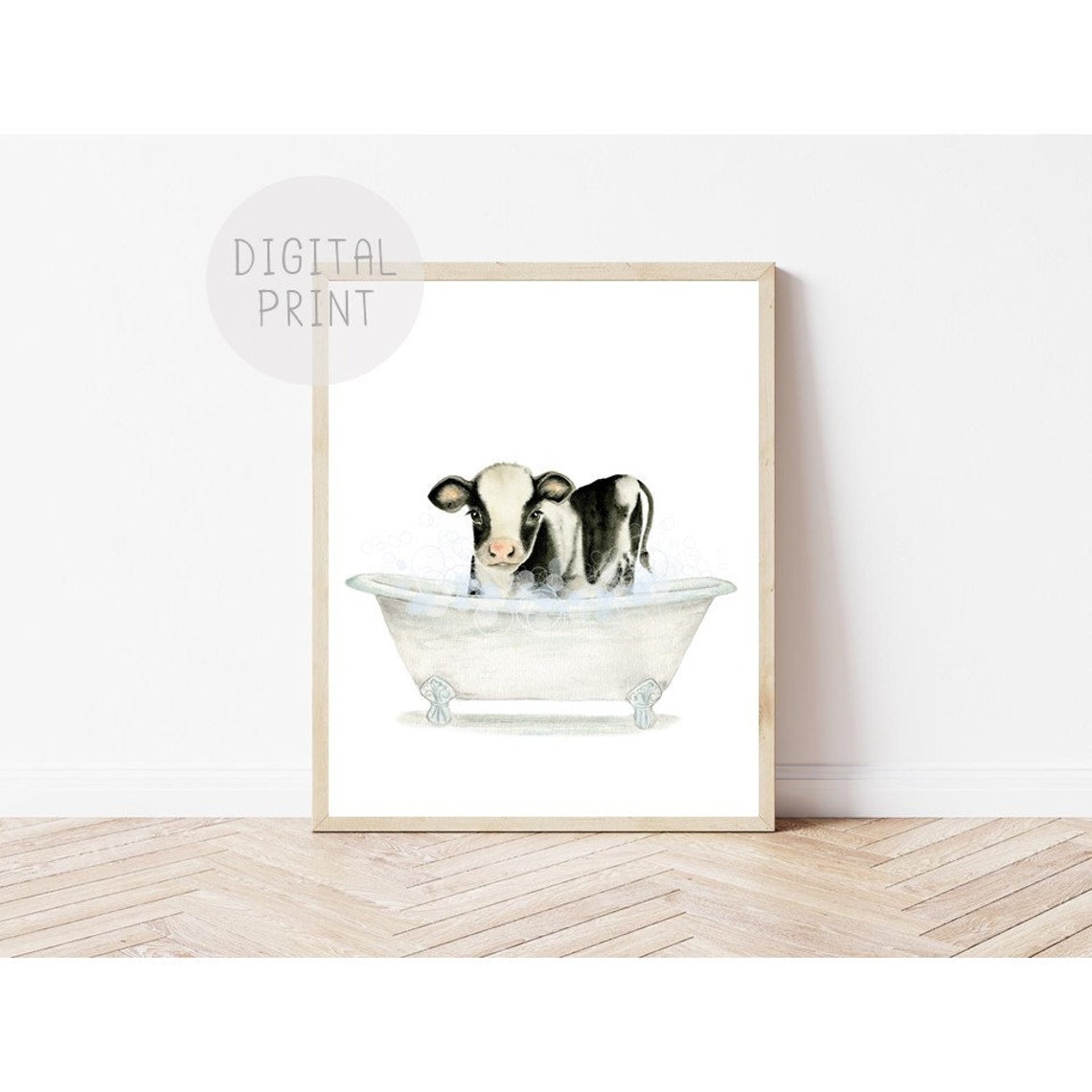 Cow Taking Bath Print PRINTABLE Bathroom Wall Art Baby Cow - Etsy