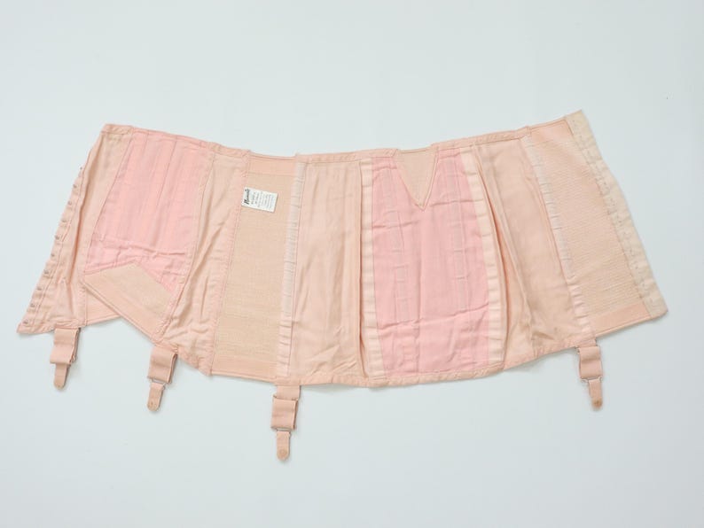 C1960s Vintage Pale Pink Corset Girdle, Floral Tulip Coutil Corset With ...