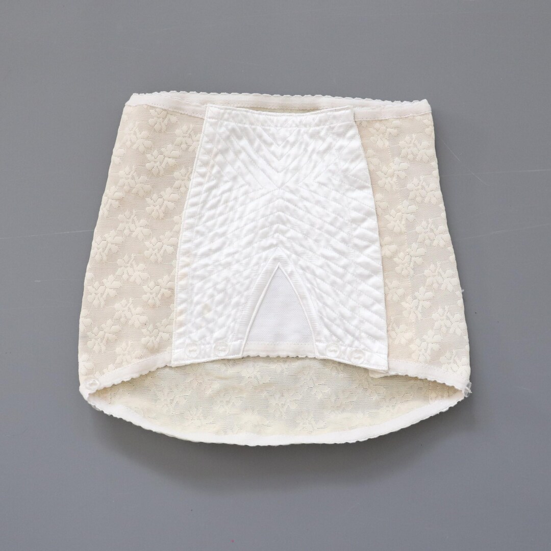 C1950s Vintage Cream Embossed Powernet and Satin Roll on Corset Girdle ...