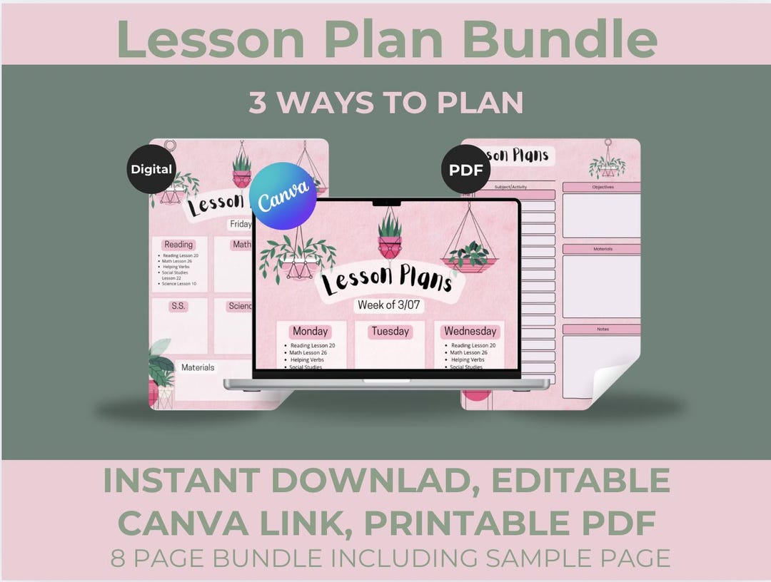 Cacti Pink/green Lesson Plan Bundle, Teacher Planner | Weekly & Daily ...