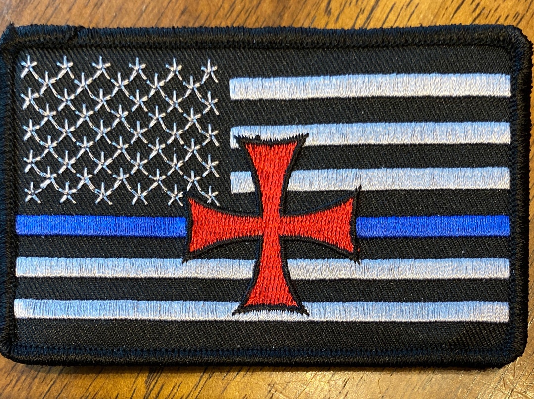 Blue Line Flag With Templar Cross Patch - Etsy