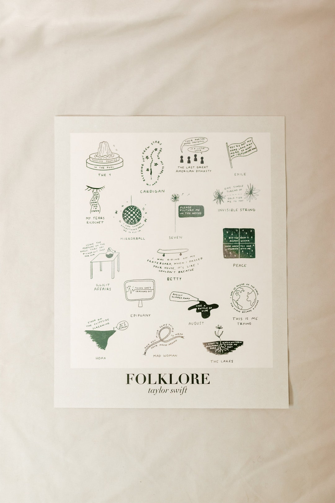 Taylor Swift Folklore Illustrated Album Songs/lyrics - Etsy