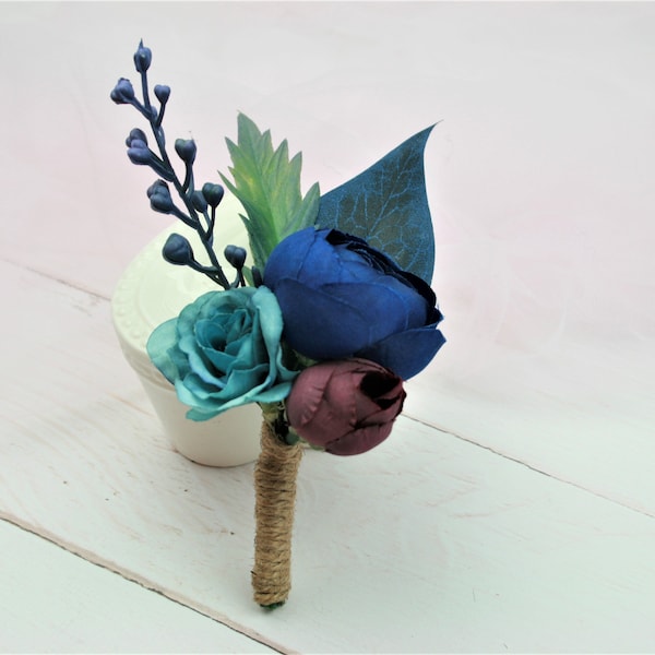 Navy Blue Dusty Rose Boutineer - Etsy